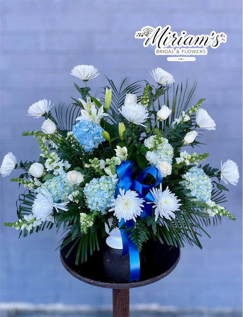 Blue & White Floor Sympathy Stand – Miriam's Bridal and Flowers